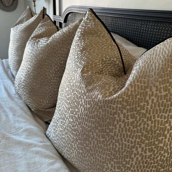 Elegant Champagne Cushion Cover With Black Piping - Luxury Antelope ...