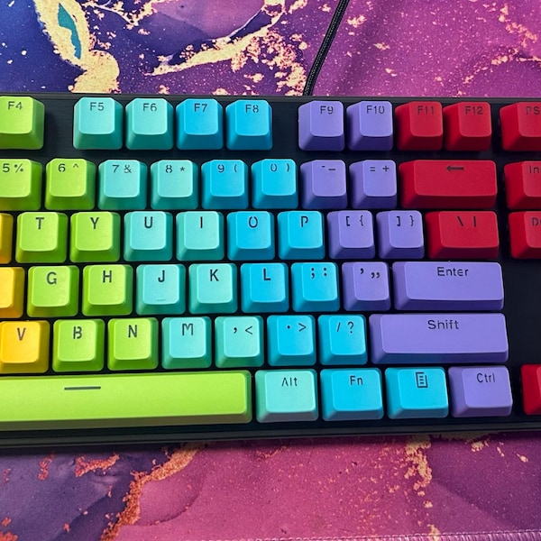 104 Custom Rainbow PBT Keycap Set for Cherry MX Style Switches. Backlit ...