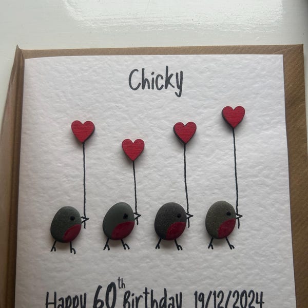 Robin Pebble Birthday Card, Robin Red Chest, Birthday Card, Unique ...