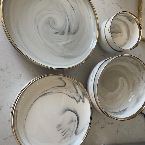 Marble Design Dinnerware Set, Marble Design Plate, Modern Dinnerware ...
