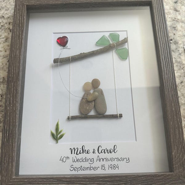 Fall Tree Pebble Art Picture Frame, Falling Leaves, Autumn Wall Hanging ...