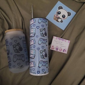 Gamer Girl Stainless Steel Cup With Plastic Lid and Straw, Cute, Kawaii ...