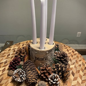 Christmas Advent Wreath, Set of Five Birch Candles With Colored Candles ...