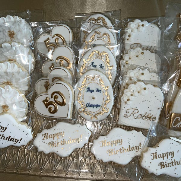 Birthday Decorated Cookies, 50th Birthday Cookies, Fifty Birthday ...