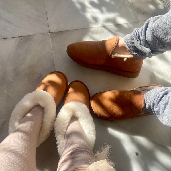 Camel-colored Mixed Slippers in Sheepskin Leather Slipper - Etsy