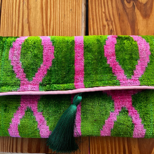 Blue Ikat Clutch Bag, Blue and Red Ikat Velvet Clutch, Red Clutch Bag ...