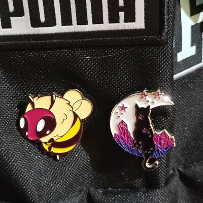 Bisexual Pride Flag Crystal and Cat Glitter Enamel Pin Set of Two or ...