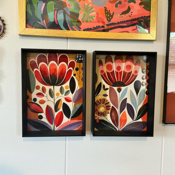 Scandinavian Art Norwegian Folk Art Floral Print Set of 2 Nordic Wall ...