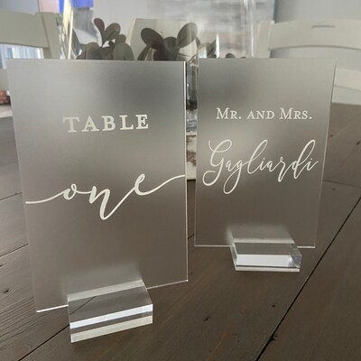 FROSTED Glass Look Acrylic Table Number Sign With Stands, Perspex ...