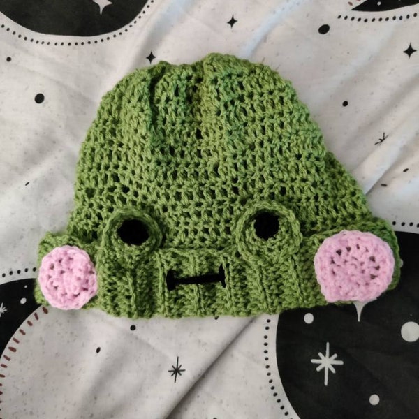 Froggy Fold Over Beanie Hat Crochet Pattern, Crochet Hat Pattern, Kawaii Frog Hat, Crochet ...
