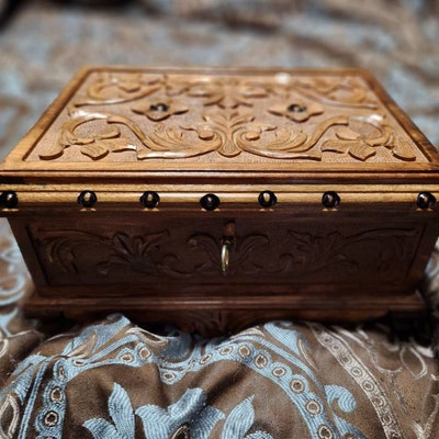 Secret Lock Wooden Box, Carved Wooden Chest, Wooden Locking Box, Wooden ...
