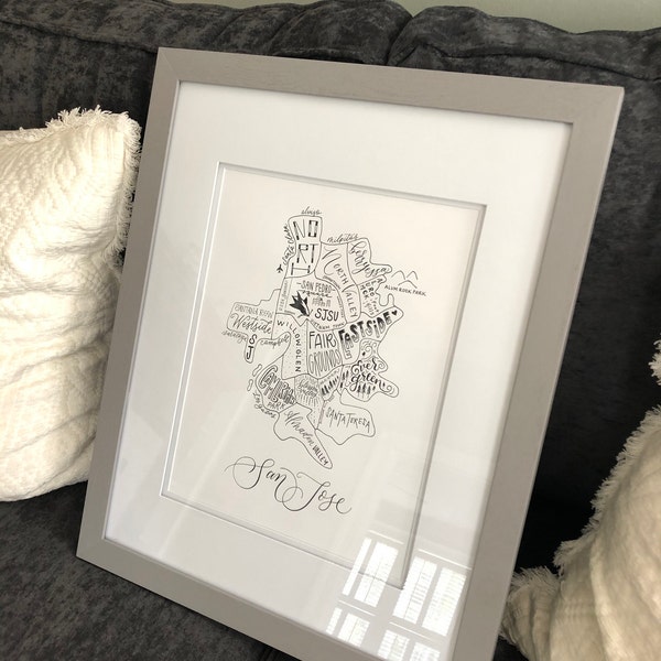 San Jose, CA Neighborhood Map Print (2017 Version) - Handlettered - Map ...