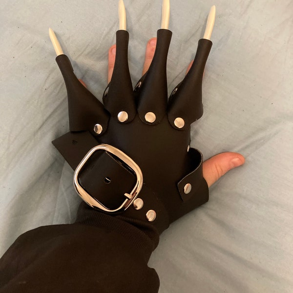 Black Leather Dragon Claws Gauntlets With White Claws - Etsy