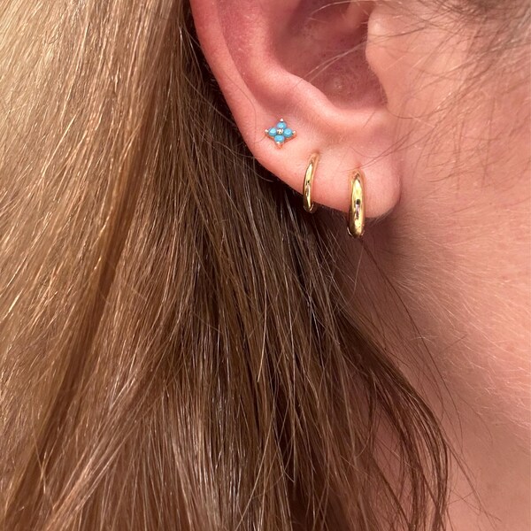 Flower Charm Hoop Earrings Set for Multiple Piercings, Gold Pave Hoop ...