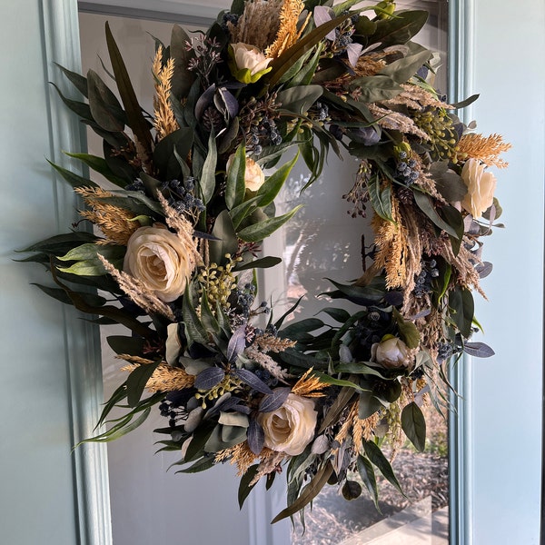 Warm Fire Side Winter Wreath With Artificial Pine and Dried Natural ...
