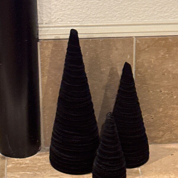 Black Velvet Trees Set of 3, Black and White Mantel Decor, Tree ...