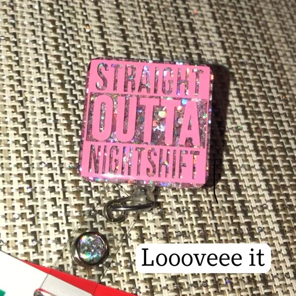 Night Shift Badge Reel, Work ID Holder, Glitter Badge Holder, Funny ...