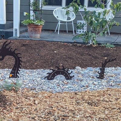 Rusty Metal Dragon Garden Sculpture / Sea Serpent Garden Sculpture ...