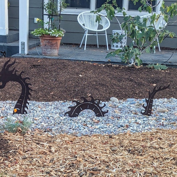 Rusty Metal Dragon Garden Sculpture / Sea Serpent Garden Sculpture ...