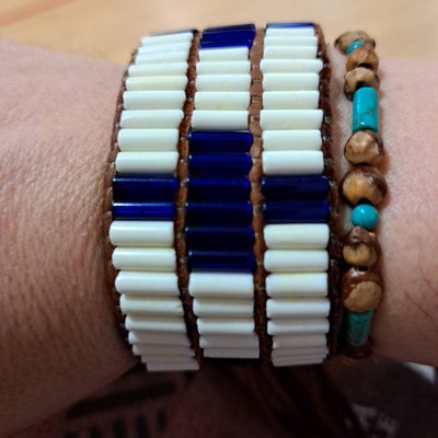 Handmade Purple & White Clay Wampum Belt Woven on Deerskin Leather ...