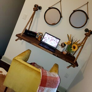 Rope & Pipe Desk Farmhouse Suspended Wood Wall Mounted Standing ...
