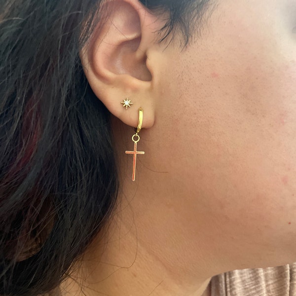 Cross Hoop Earrings - Gold Hoop Earrings - Dainty Hoop Earrings - Gold ...