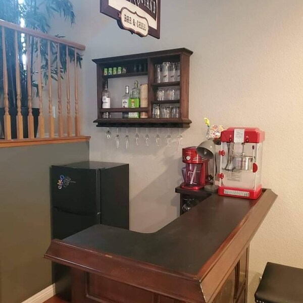 Mini Bar, Red Mahogany Stain Wine Rack, 3'x2' Liquor Cabinet, Wall ...