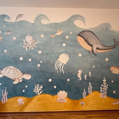 Watercolor Ocean Animals Wall Decal Kids Nautical Wall Sticker Children ...