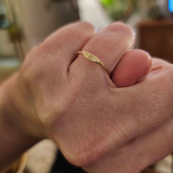 14k Solid Gold Tiny Signet Ring,small Plain Pinky Ring, Personalized ...