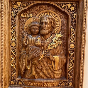 Saint Joseph Wood Carved Religious Personalised Icon Wall Hanging Art ...