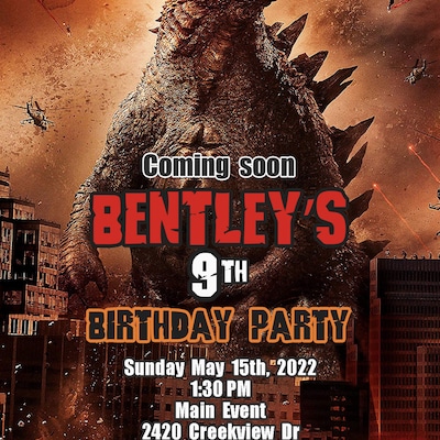 Godzilla Invite, Godzilla Birthday Invitation Printable, Printable ...