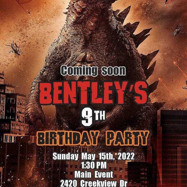 Godzilla Invite, Godzilla Birthday Invitation Printable, Printable ...