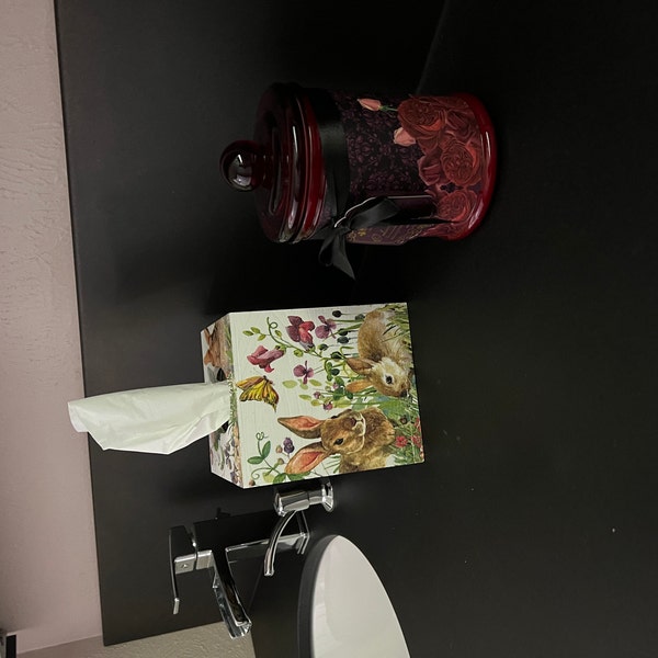 Handmade Decoupage Wood Tissue Box Cover, Bunnies, Spring Decor, Easter ...