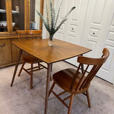Square Oak Wood Dining Table, Mid Century Modern Rustic Dine Table Small, 2 Person Space Saving ...