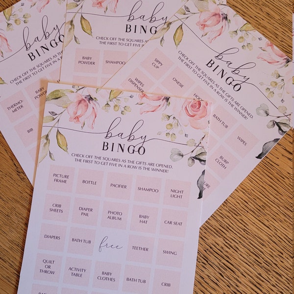 Pink Baby Shower Bingo Prefilled Blush Baby Shower Baby Bingo Girl Baby ...