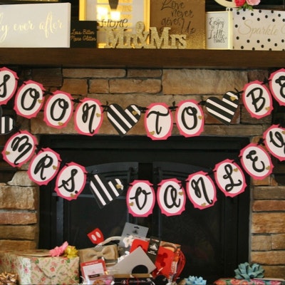 Banners in Hot Pink Black & White Stripes and Glitter Gold - Etsy