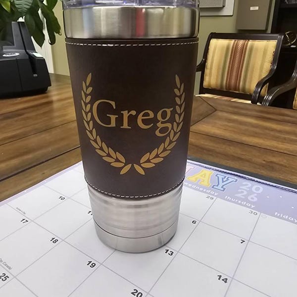 Personalized Engraved Stainless Steel Tumbler,custom Name Leather Wrap ...