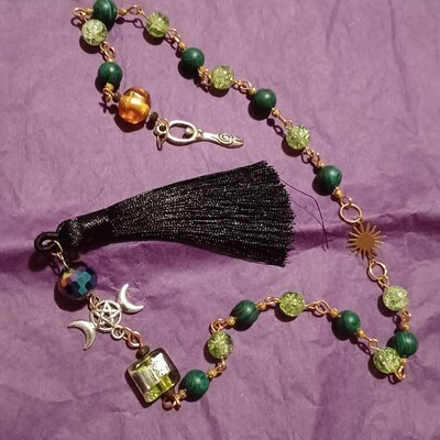 Triple Moon Goddess Green Malachite Crystal Rosary Wicca Witch Pagan ...