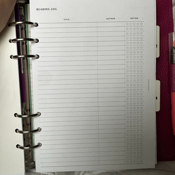 Reading Log | A5 Printable Planner Inserts | Book Tracker Template PDF ...