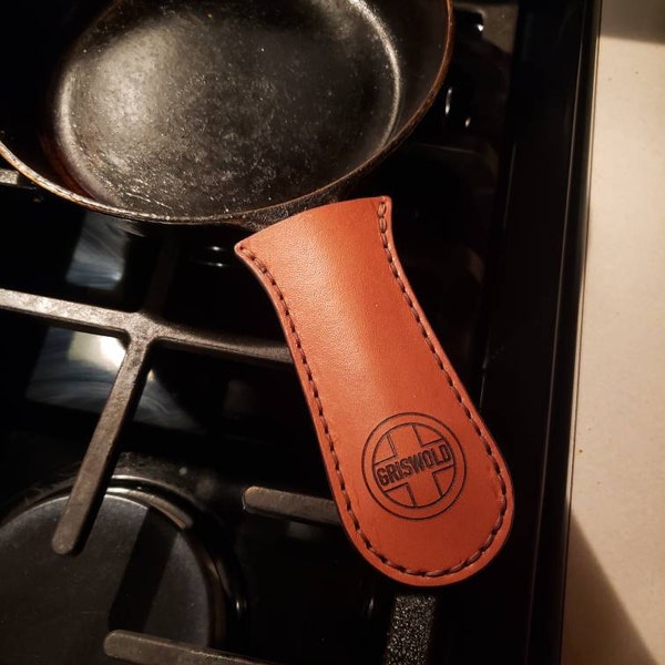 Hand Made/stitched Personalized Leather Handle Cover for Cast Iron Pans ...