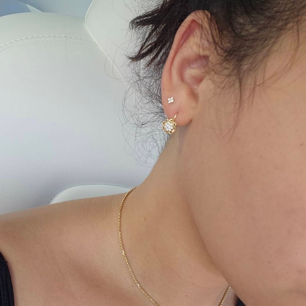 14k Solid Gold Button Piercing, Solid Gold Piercing, 14k Yellow Gold Piercing, Solid Gold Stud ...