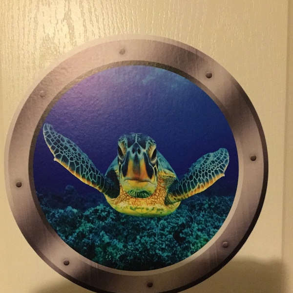 Sea Turtle Porthole Wall Decal Ocean View 3D Window Sticker Kids Room ...