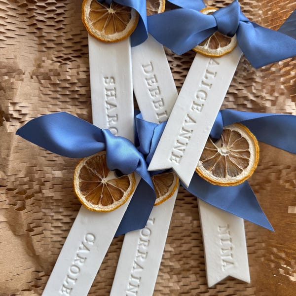 Handmade Clay Place Cards: Personalized Wedding Oyster Shell Name Tags ...