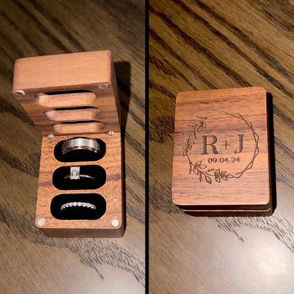 Custom Ring Box for 3 Ring, Engraved Engagement Wood Ring Box ...