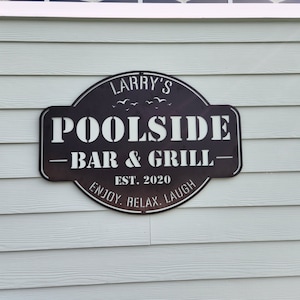 Custom Name Poolside Bar and Grill Metal Sign,pool and Bar, Tiki Bar ...
