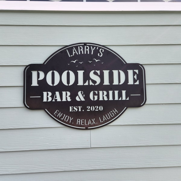 Custom Name Poolside Bar and Grill Metal Sign,pool and Bar, Tiki Bar ...
