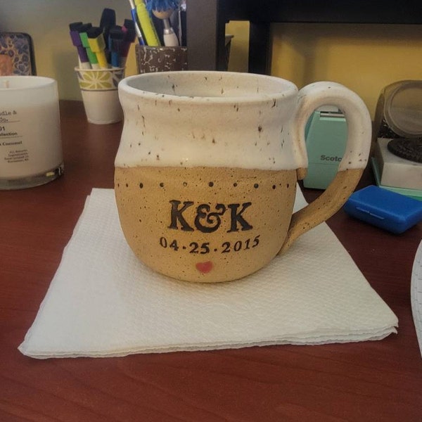 Personalized Pottery Mug: Handmade Ceramic Mug With Monogram & Date - Etsy
