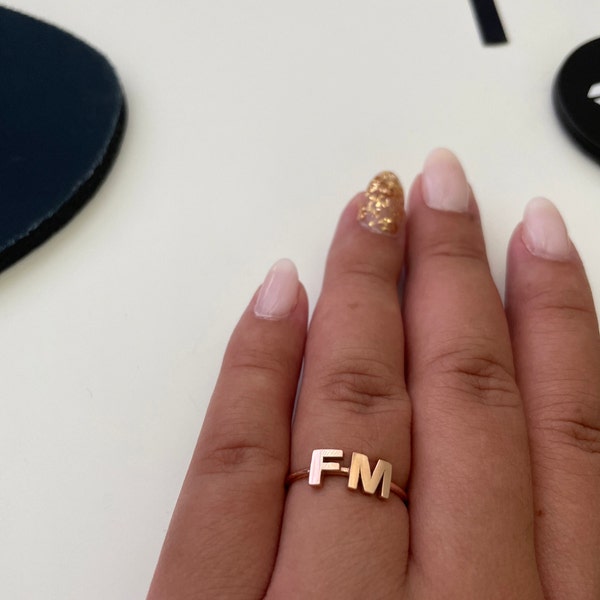 Initial Ring, Monogram Ring, Solid Gold Personalized Ring, Initial Name Ring, 14K Solid Gold ...