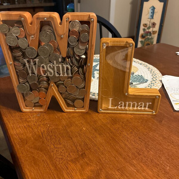 Personalized Wooden Letter Piggy Bank, Custom Initial Money Box for ...