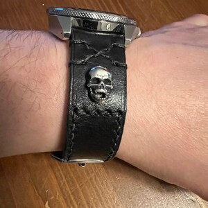 Black Leather Watch Straps 20mm, Sterling Silver 925 Skull, Buckle ...